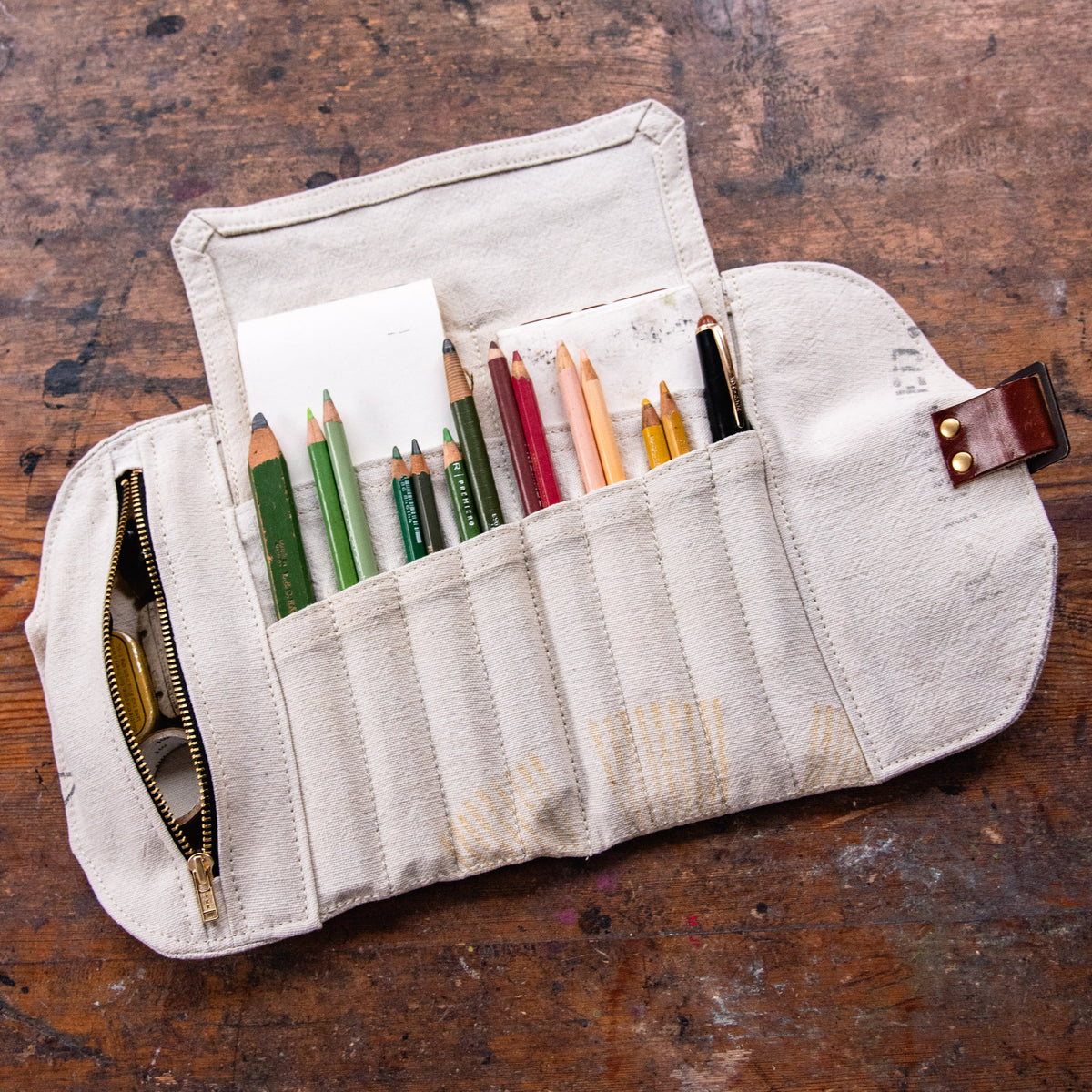 Sendak Mini Artist Roll with Vintage Feedsack: Blue Ribbon – Peg and Awl