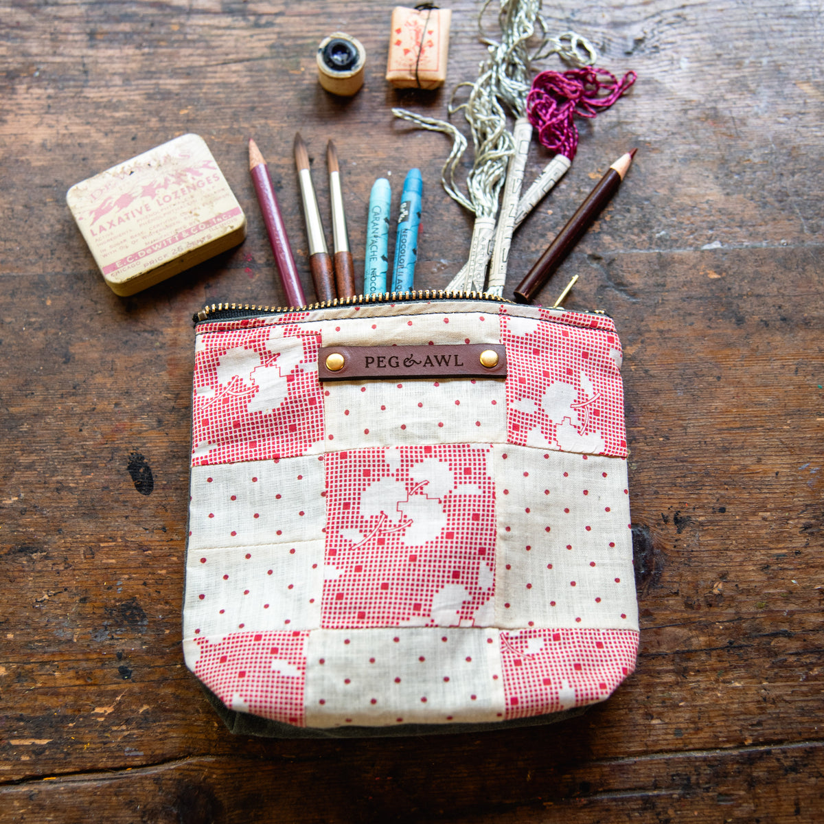 Custom Pouch with Early 1900s Quilt Block: Cherry #1 – Peg and Awl