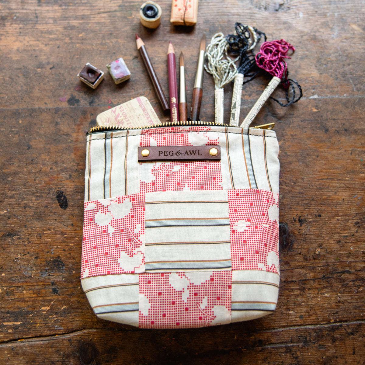 Custom Pouch with Early 1900s Quilt Block: Cherry #2 – Peg and Awl
