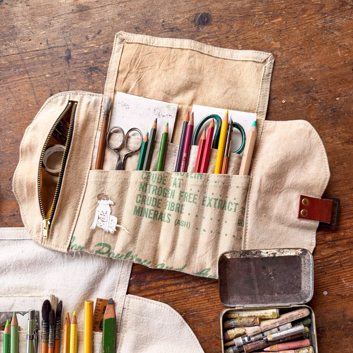 Sendak Mini Artist Roll with Vintage Feedsack: Wheat – Peg and Awl